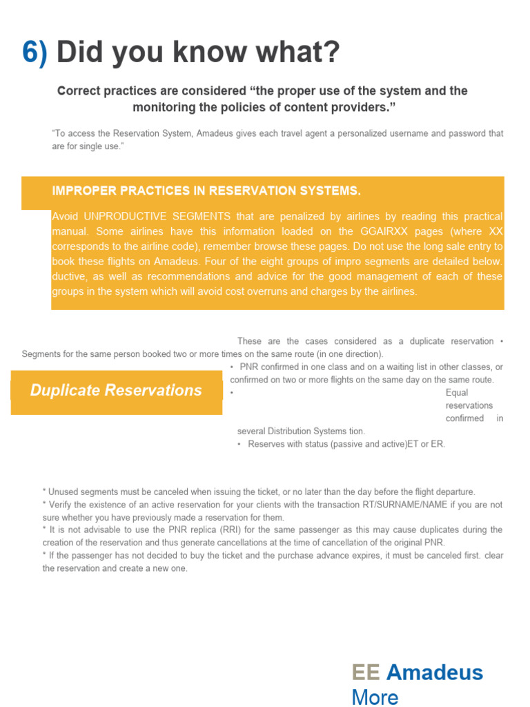 Tips For Proper Use of The Amadeus System: Unproductive Segments | PDF ...