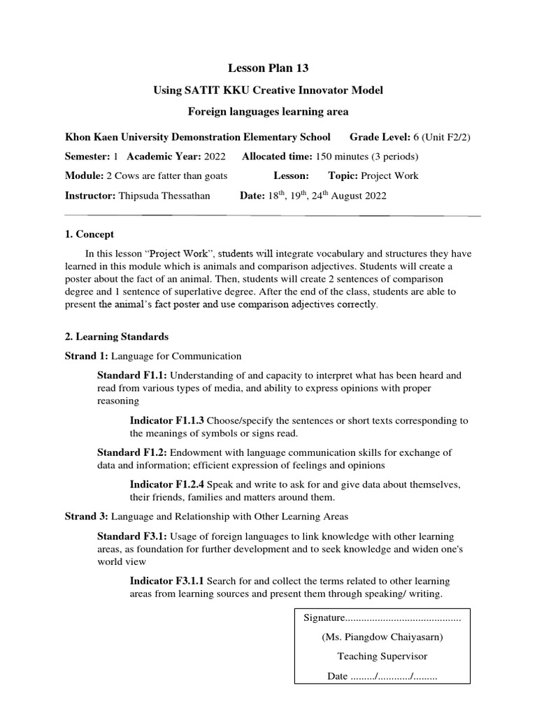 Lesson Plan 13 F2-2 (Project Work) | PDF | Learning | Knowledge