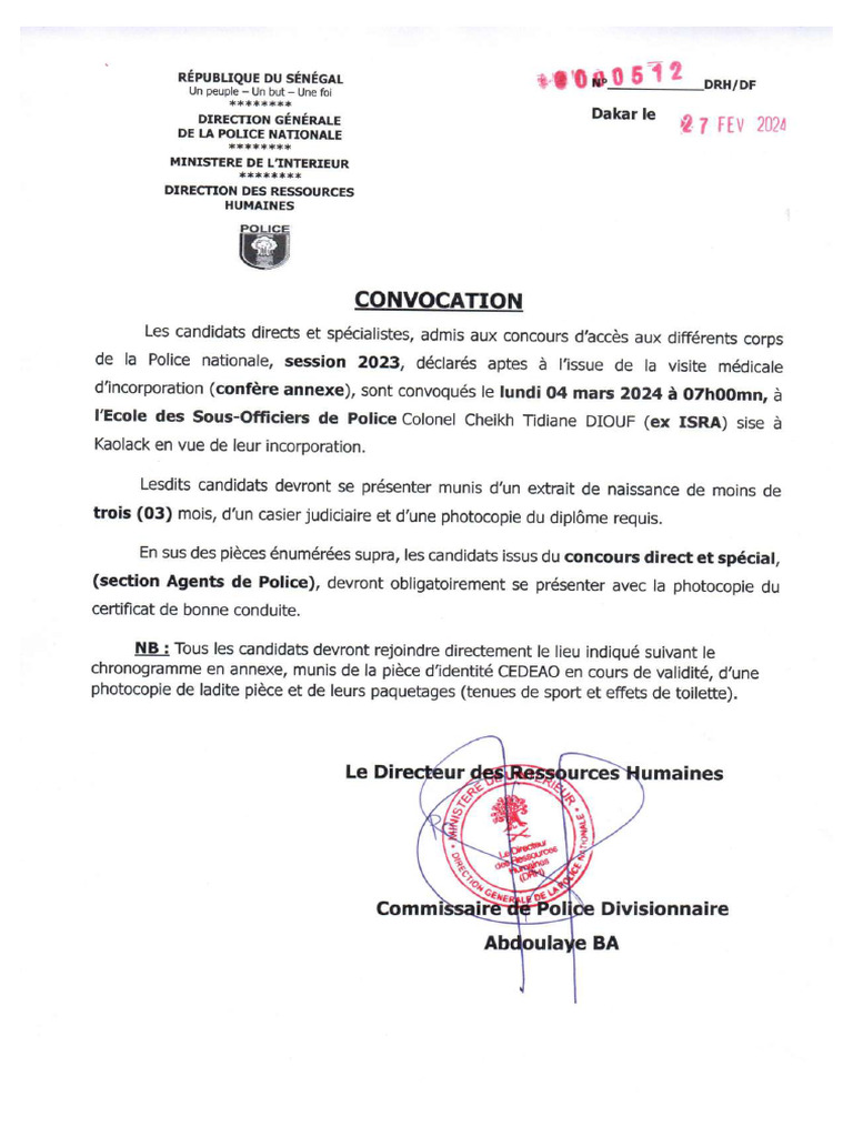 Convocation Incorporation Admis Concours 2023 | PDF