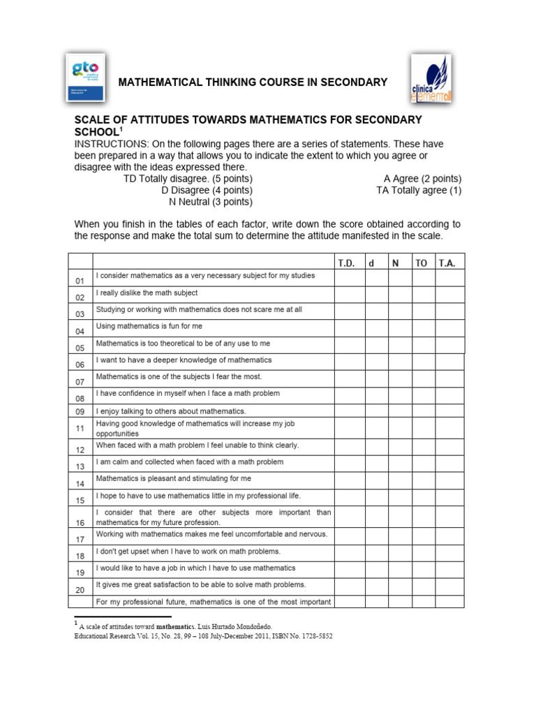 Mathematics Attitude Scale | PDF | Mathematics | Social Psychology