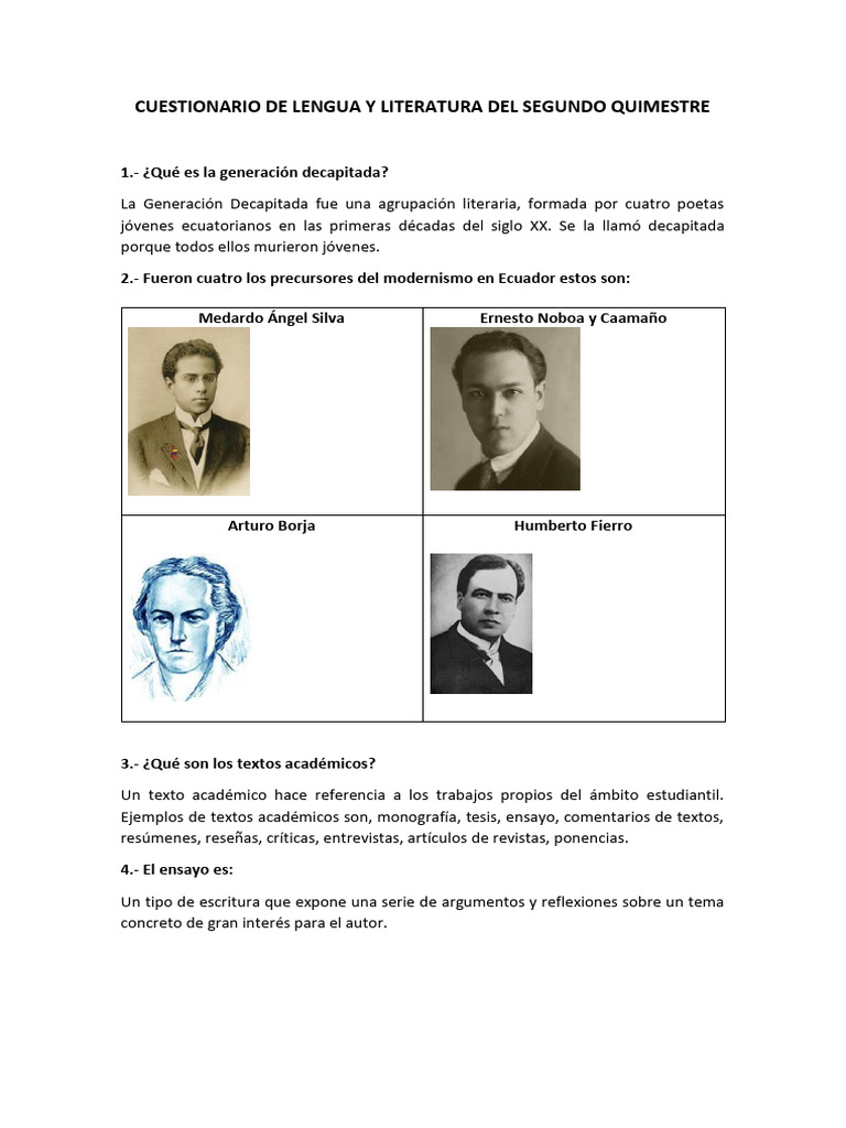 Cuestionario de Lengua y Literatura 3BGU | PDF | Ensayos | Pinturas