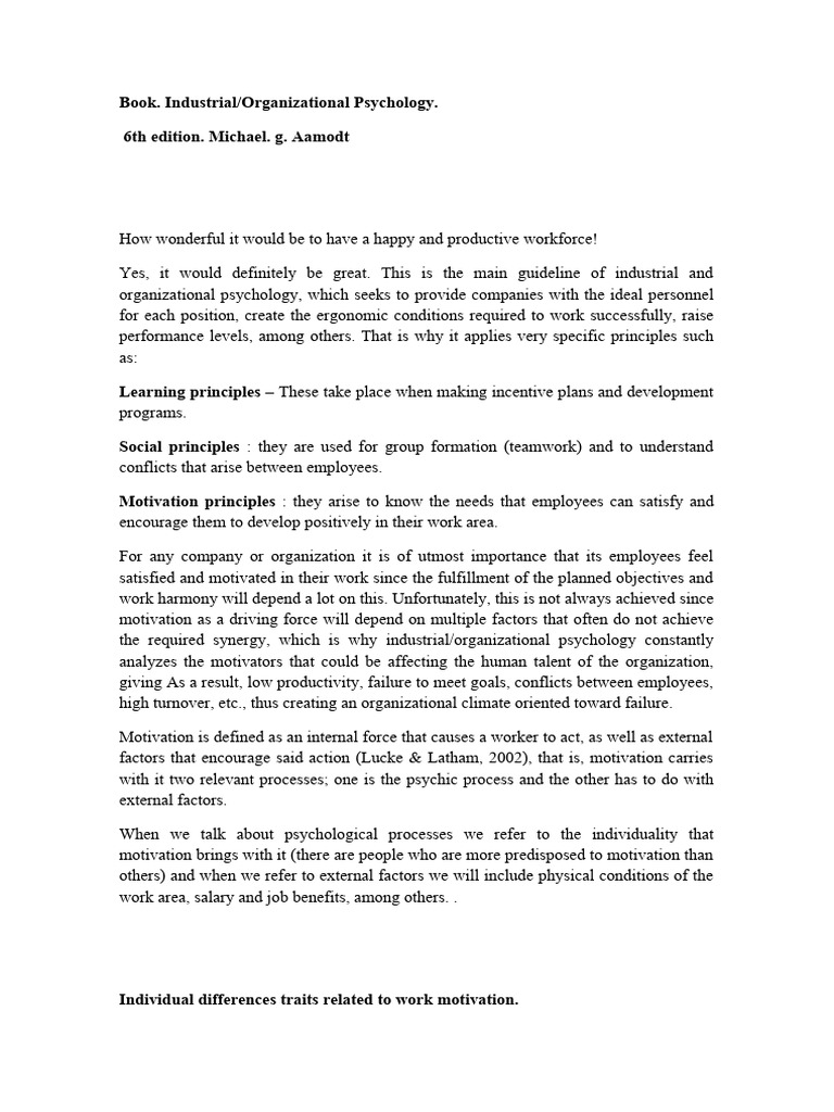 Summary of The Book Industrial and Organizational Psychology. | PDF ...