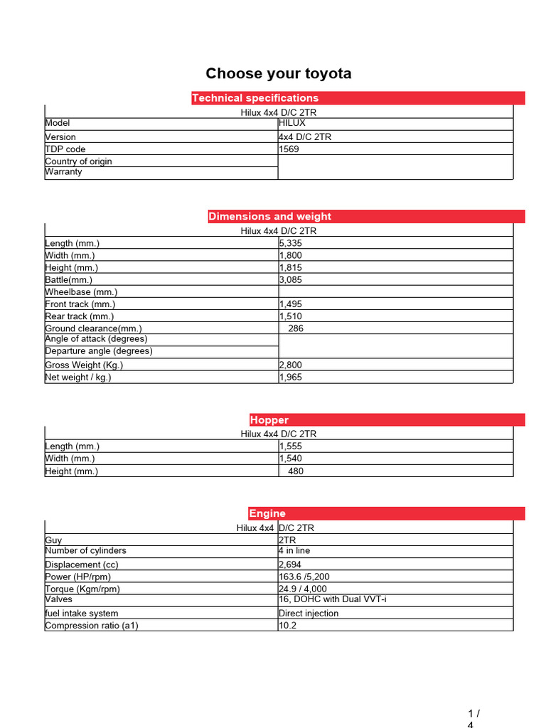 Toyota Hilux 4x4 | PDF | Four Wheel Drive | Vehicle Technology