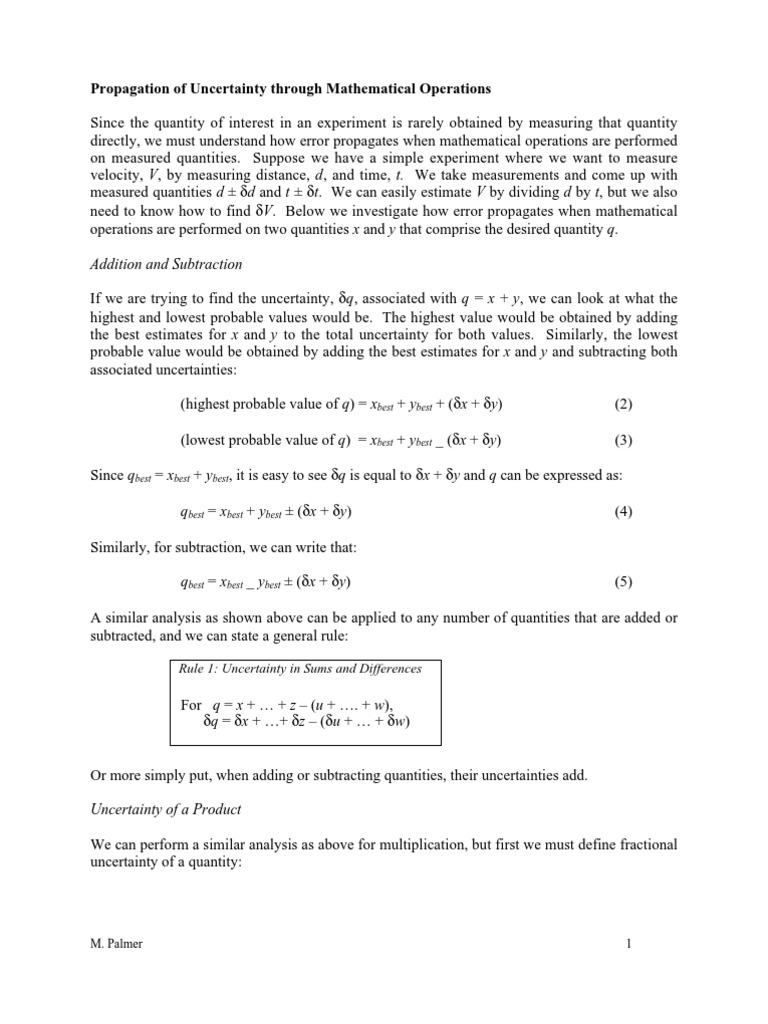 Propagation of Uncertainty Through Mathematical Operations: Rule 1 ...