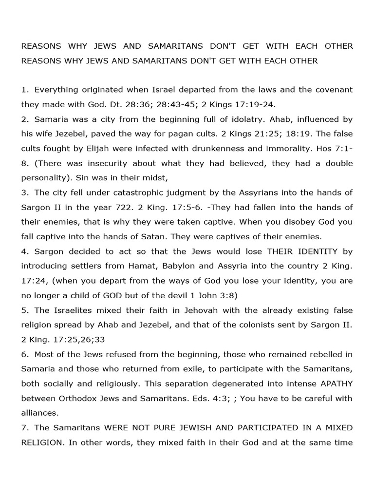 Reasons Why Jews and Samaritans Don't Get Along With Each Other 2 | PDF ...