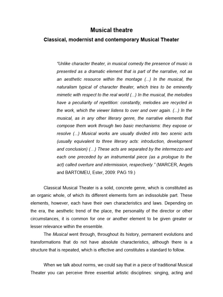 Classical, Modernist and Contemporary Musical Theater | PDF | Musical ...