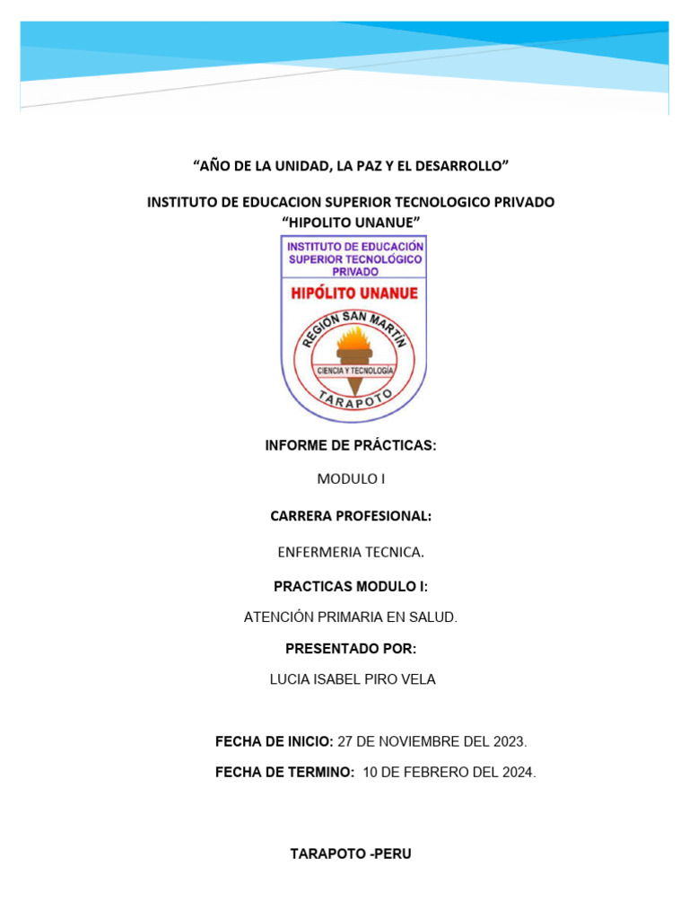 Lucia Isabel Piro Vela Informe de Practica Pre-Profesionales Modulo - I ...