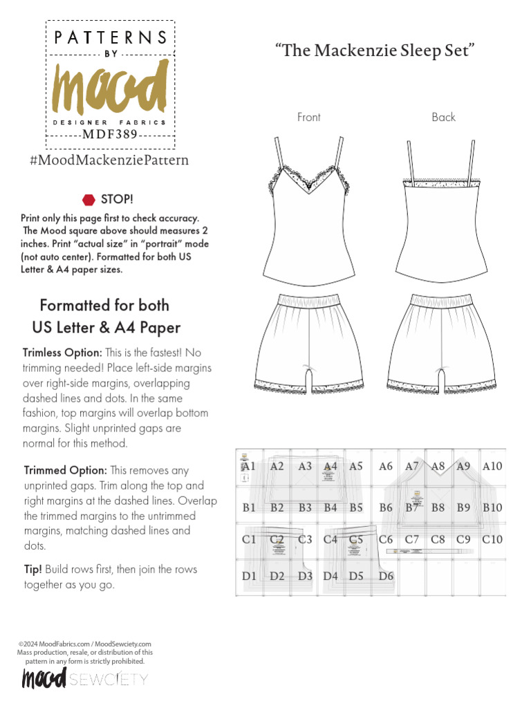 MDF389 The Mackenzie Sleep Set Sizes 00 32 A4 Letter Patterns | PDF