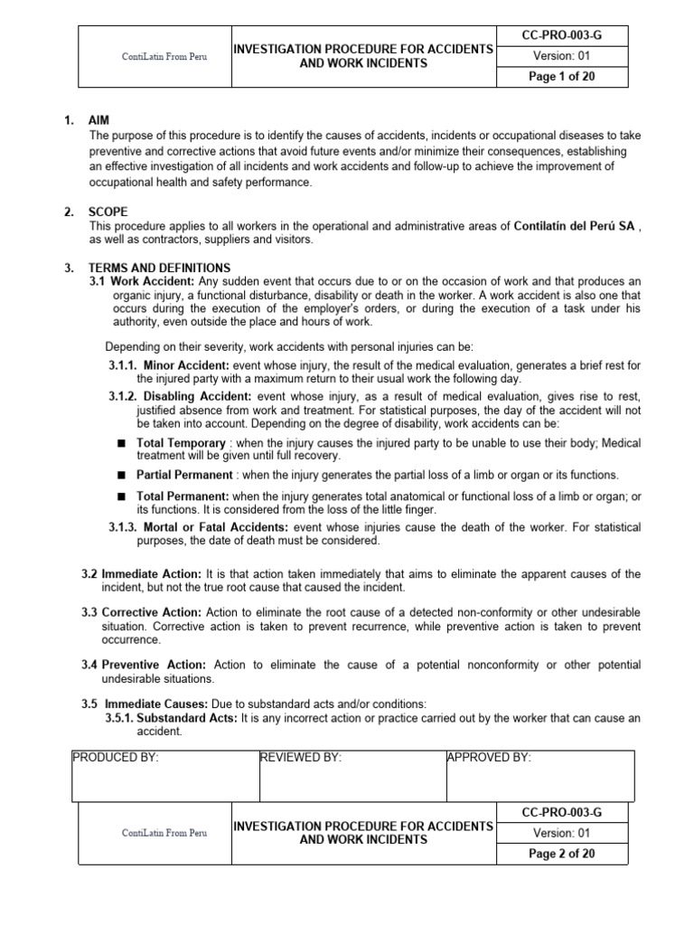 P 003 - Work Accident and Incident Investigation Procedure | PDF ...