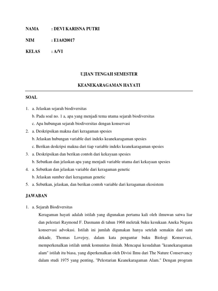 Uts - Kehati - Devi Karisna Putri - E1a020017 - 6a | PDF