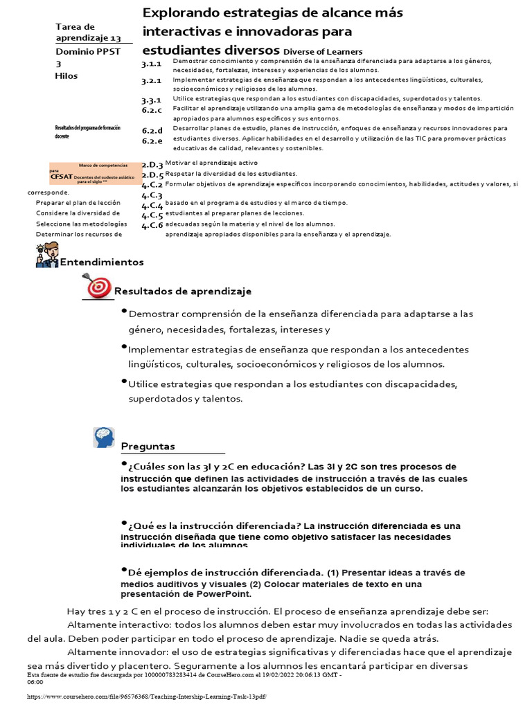 Prácticas de Enseñanza Aprendizaje Tarea 13 PDF | PDF | Instrucción diferenciada | Enseñando