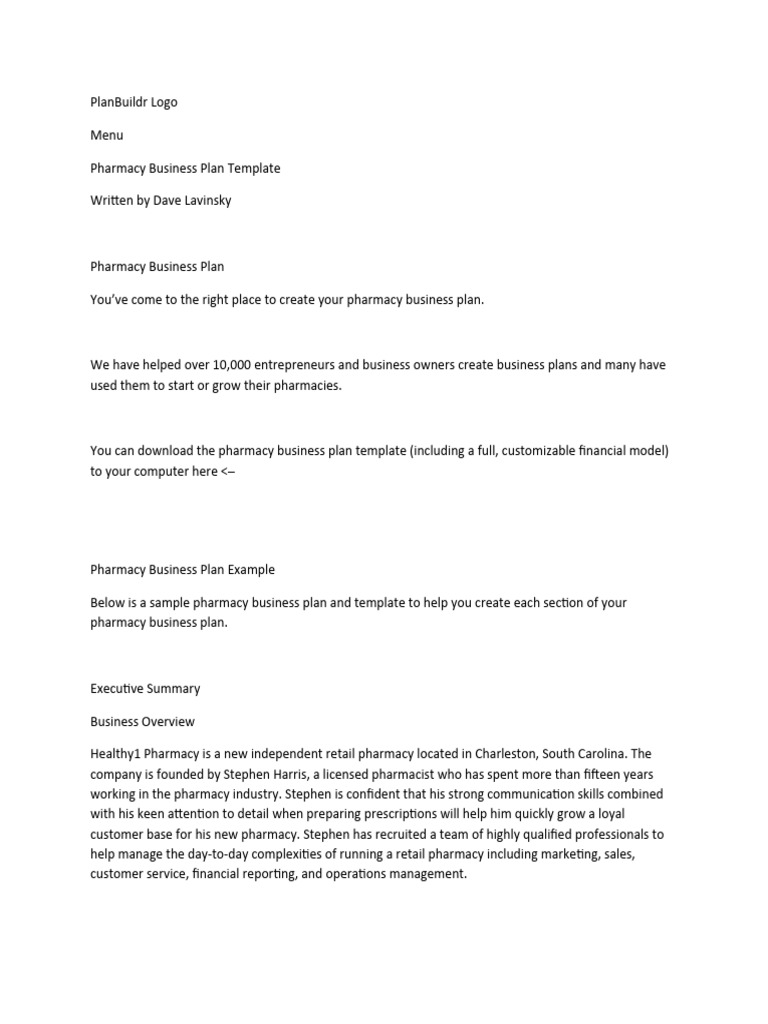 Pharmacy Business Plan Template Guide | PDF | Business | Finance ...