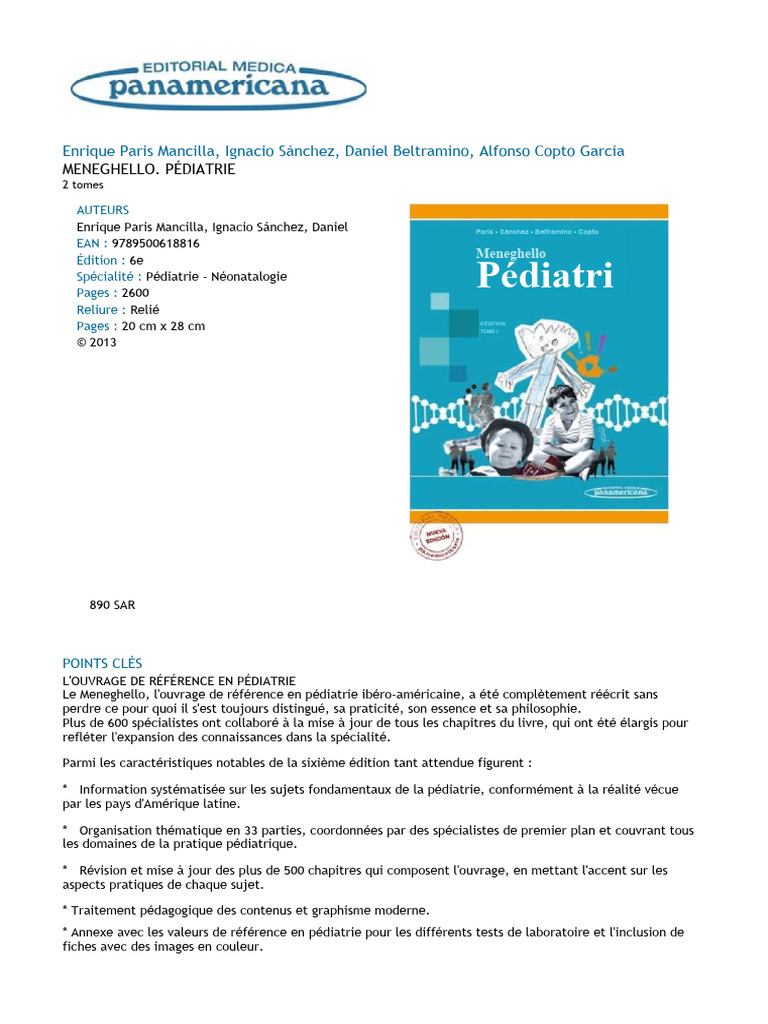 Meneghello : Référence en Pédiatrie 6e Éd. | PDF | Pédiatrie | Médecine
