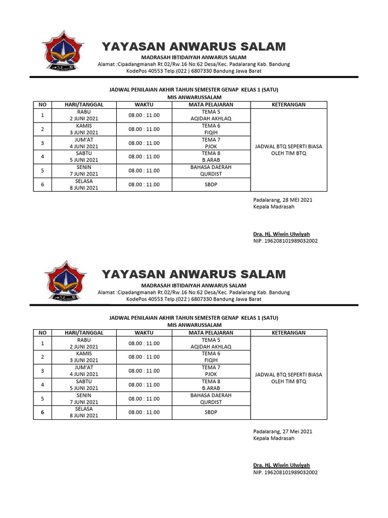 Jadwal PAT GENAP 2020-2021 | PDF