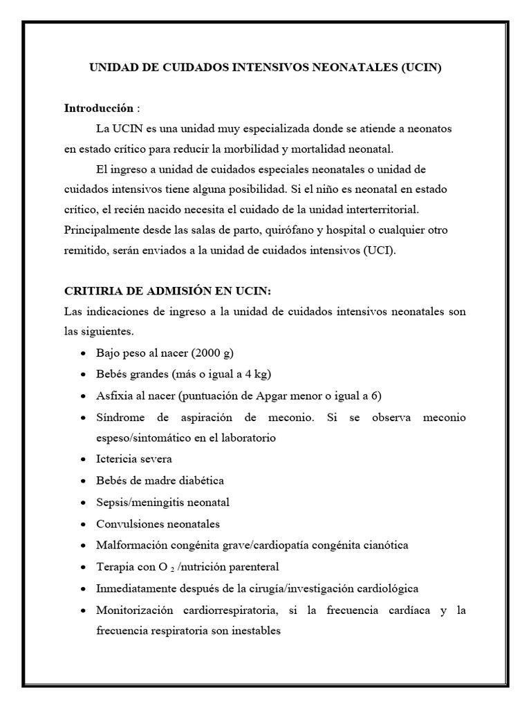 Unidad de Cuidados Intensivos Neonatales | PDF | Medicina de Cuidados ...