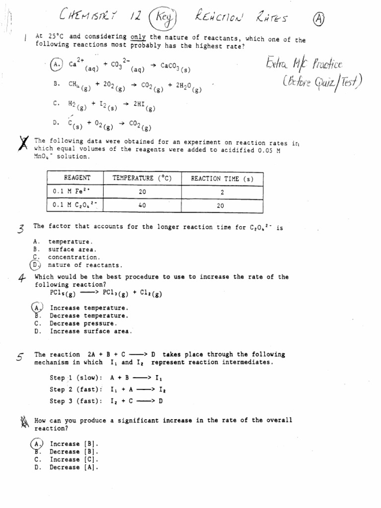 KineticsExtra MC Practice KEY | PDF