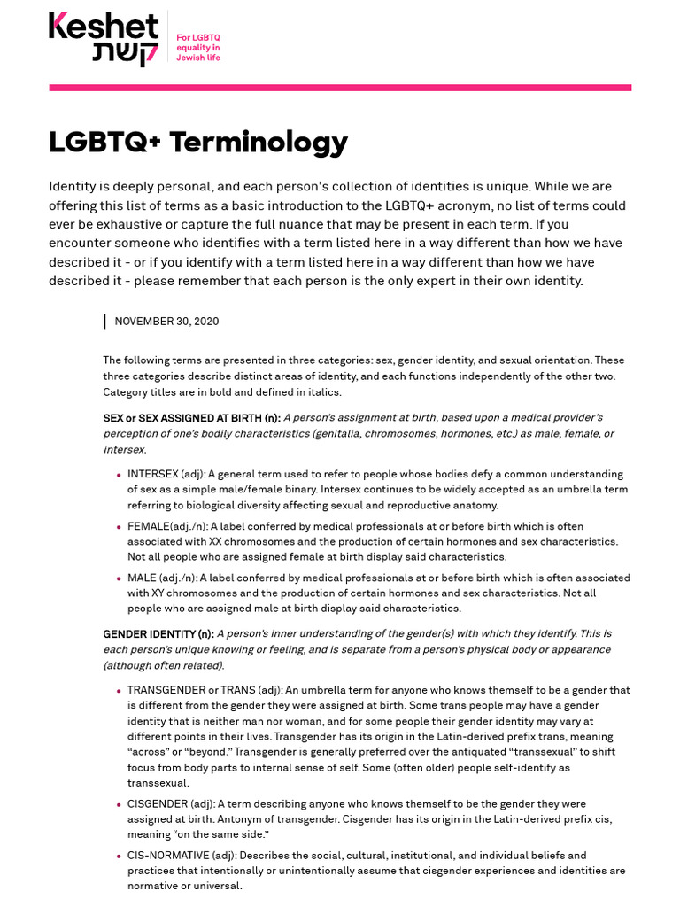 LGBTQ+ Terminology - Keshet | Download Free PDF | LGBTQIA+ Studies ...