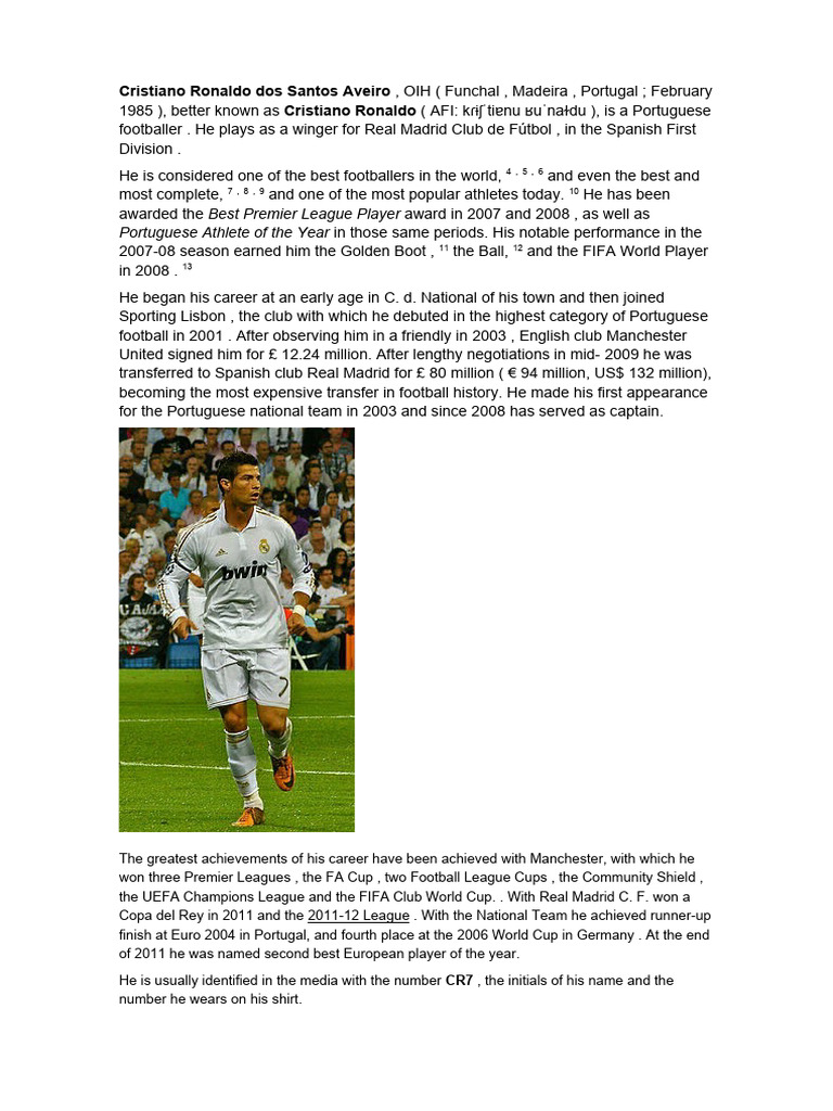 Cristiano Ronaldo Homework | PDF | Premier League Clubs | Association ...