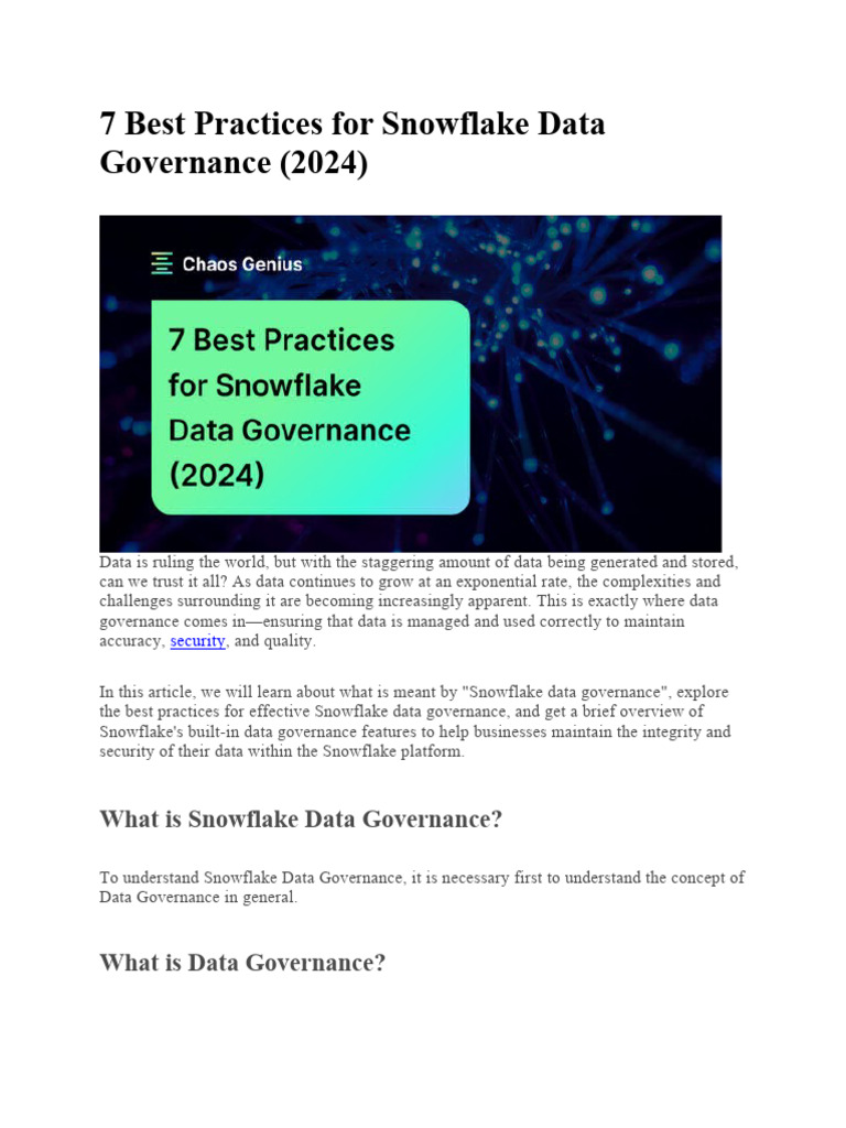 7 Best Practices For Snowflake Data Governance | PDF | Governance ...