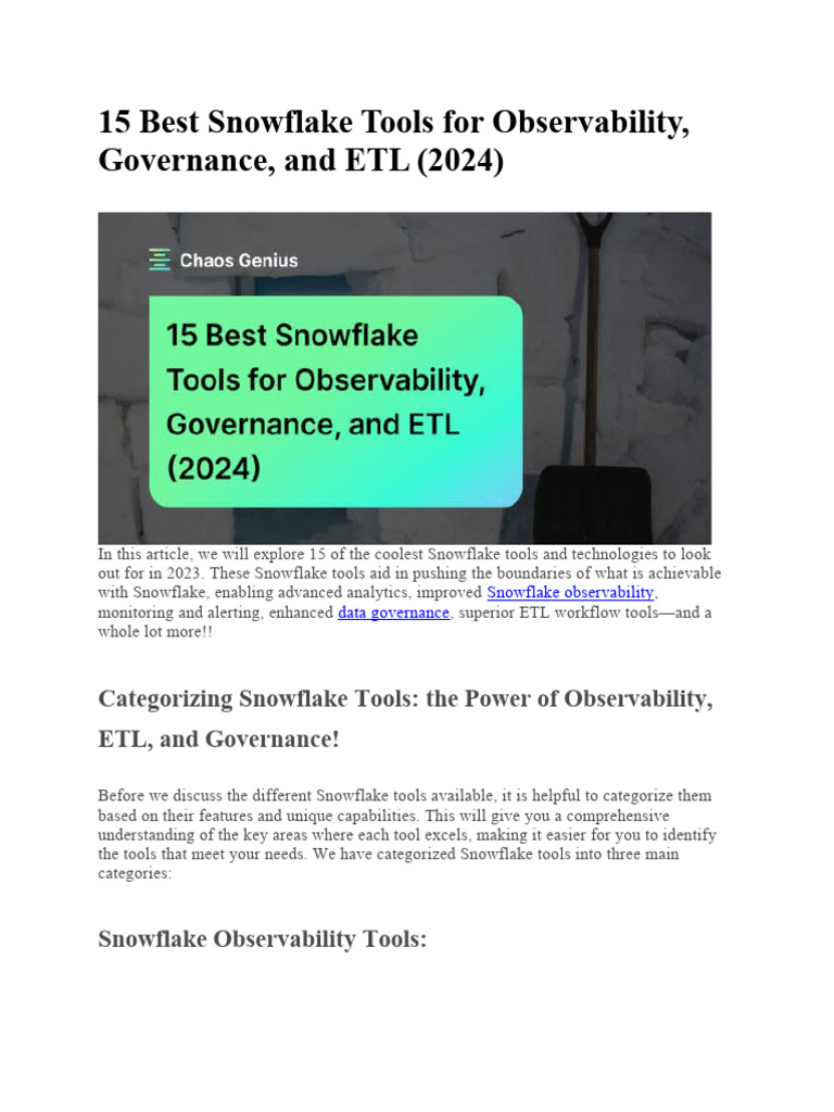 15 Best Snowflake Tools For Observability | PDF | Cloud Computing | Data Warehouse