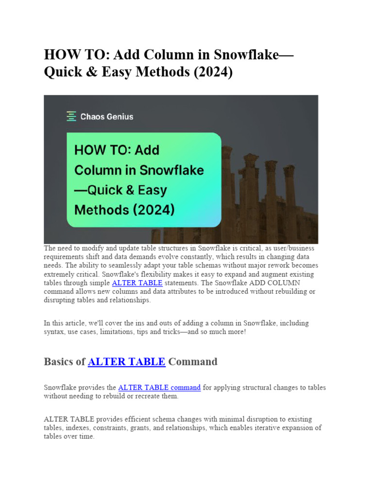 Add Column in Snowflake-Quick & Easy Methods | PDF | Table (Database) | Computing