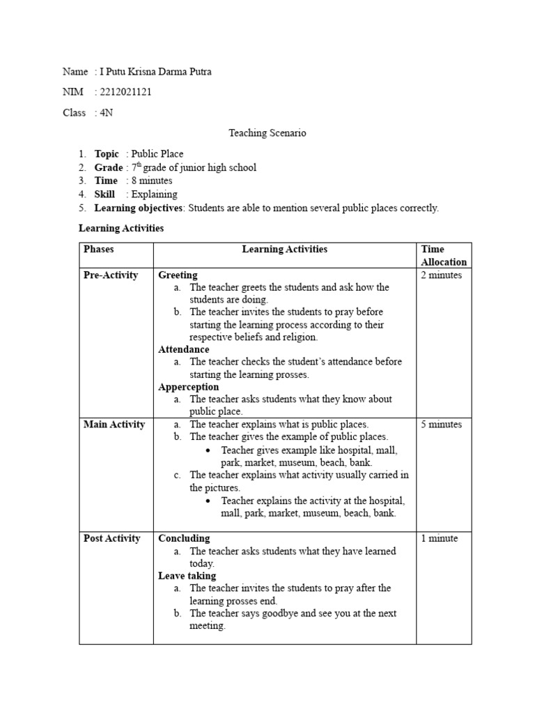 Teaching Public Places to 7th Graders | PDF | Career & Growth