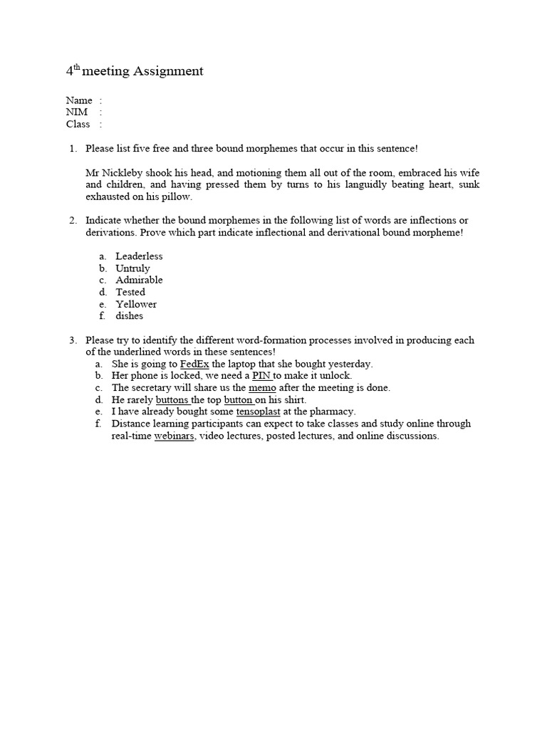 4th Meeting Assignment (Morphosyntax 2024) | PDF | Career & Growth ...