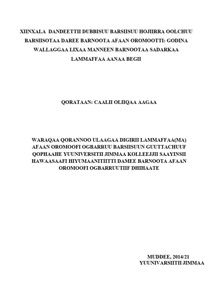 Caalii Qorannoo | PDF