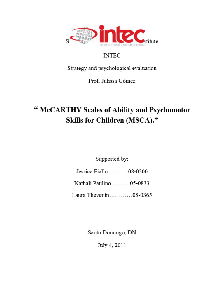 McCARTHY Ability and Psychomotor Scales For Children | PDF | Memory ...