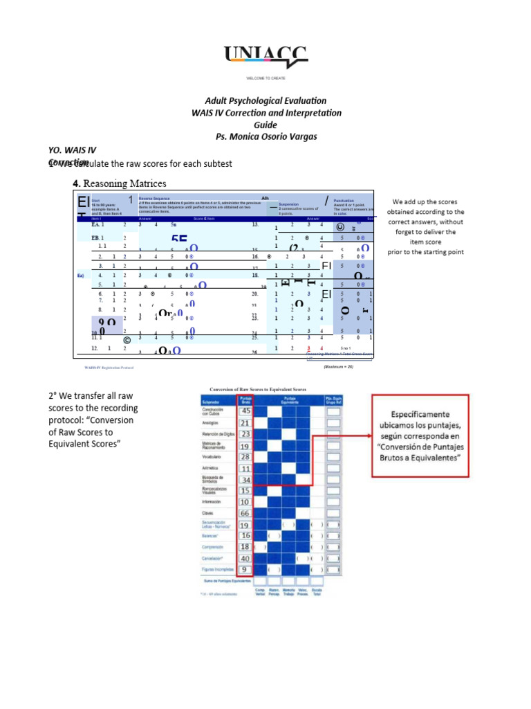 WAIS IV Correction and Scoring Guide | PDF | Wechsler Adult ...