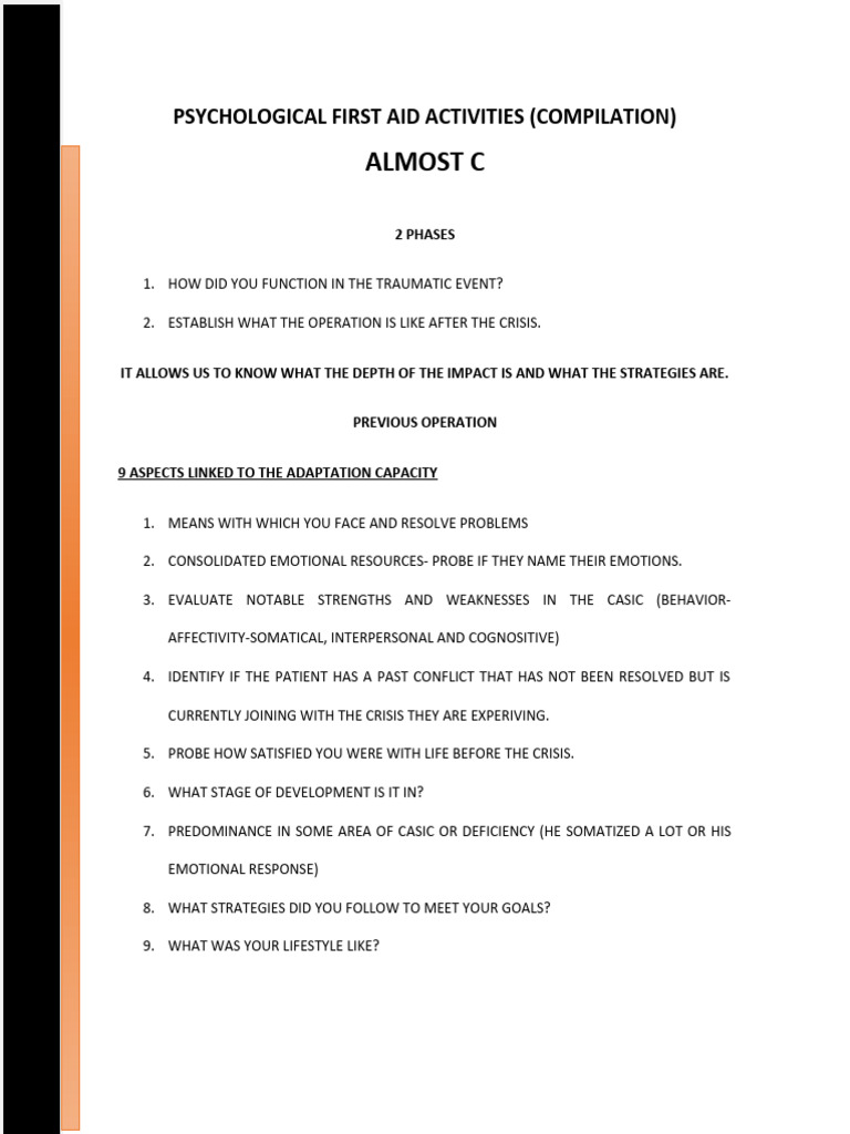 Psychological First Aid Activities | PDF | Psychology | Emotions
