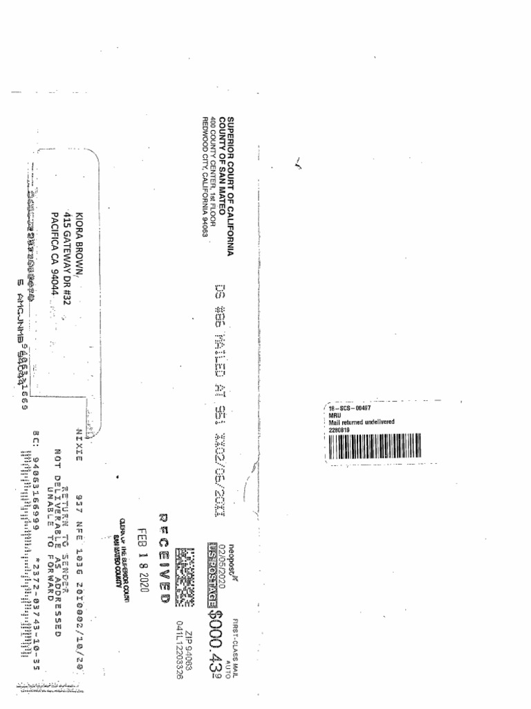 18-Scs-00497 - Mail Returned Undelivered Notice of Destruction of ...