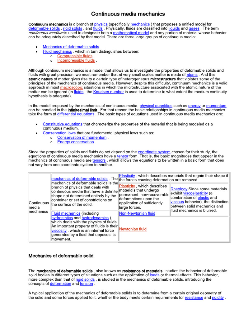 Overview of Continuous Media Mechanics | PDF | Electric Charge | Force