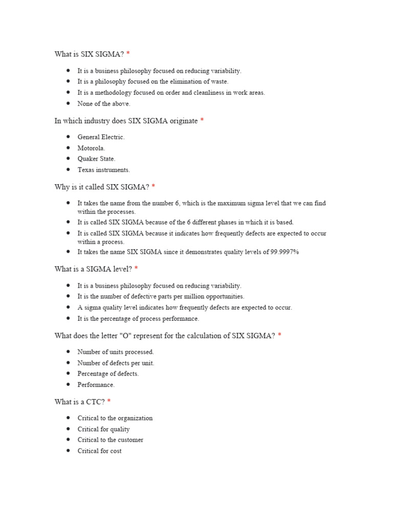 Six Sigma Exam | PDF | Six Sigma | Business