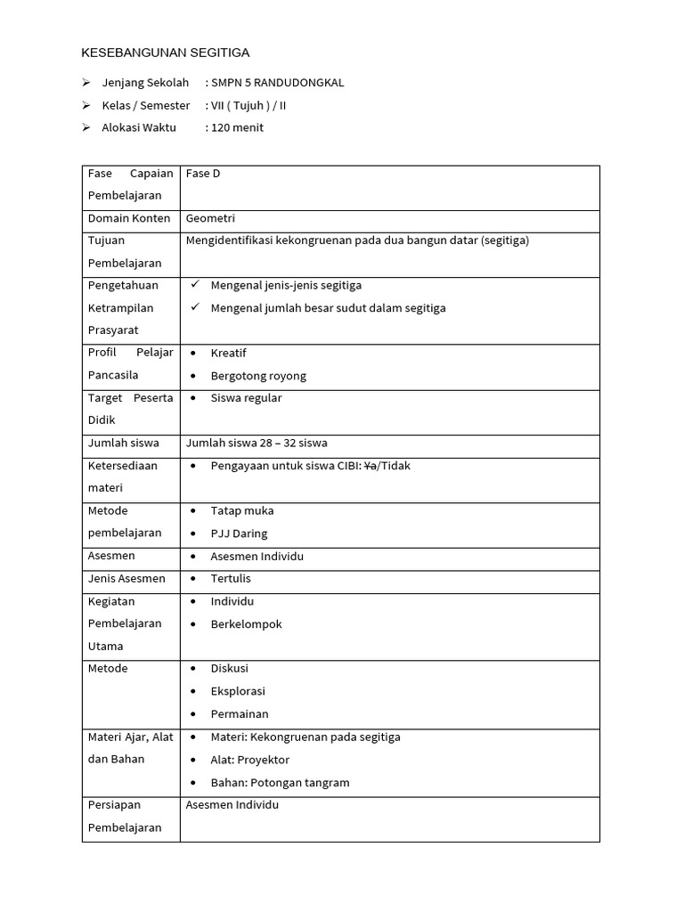 Pembelajaran Kekongruenan Segitiga | PDF