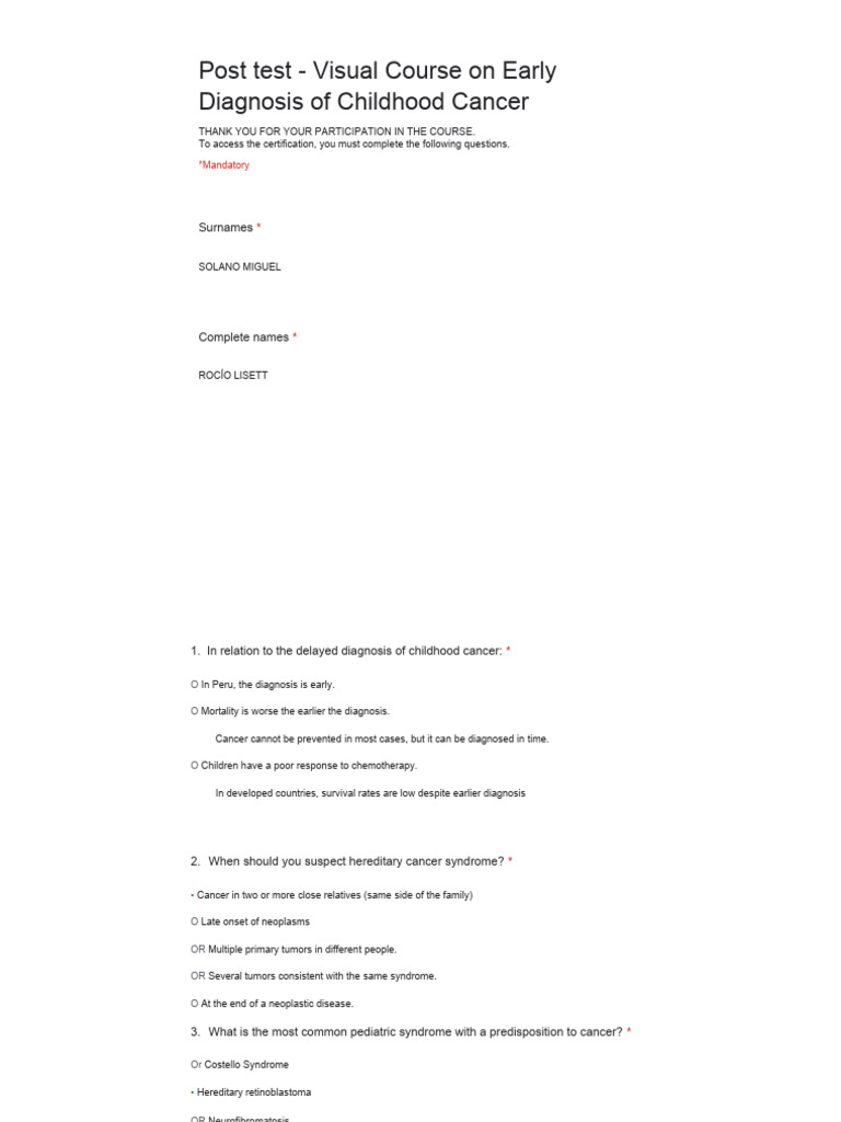 Post Test - Virtual Course On Early Diagnosis of Childhood Cancer PDF ...