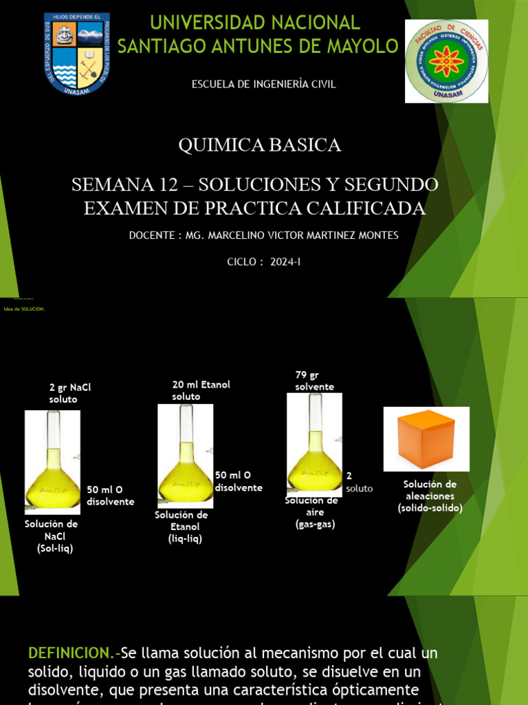 Semana 12 - C-Soluciones + Segundo Examen de Practica | PDF | Concentración | Solvente