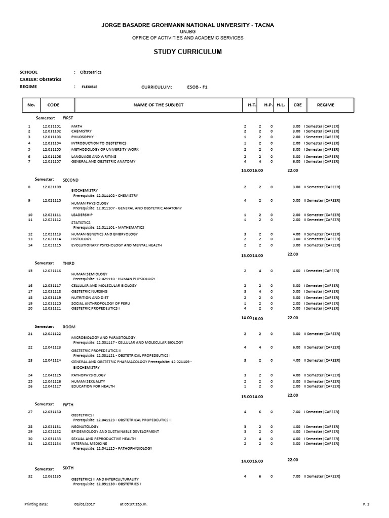 UNJBG Obstetrics Study Plan | PDF | Obstetrics | Health Care