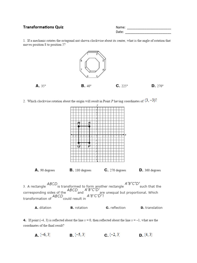 Geometry Transformations Quiz | PDF | Cartesian Coordinate System ...