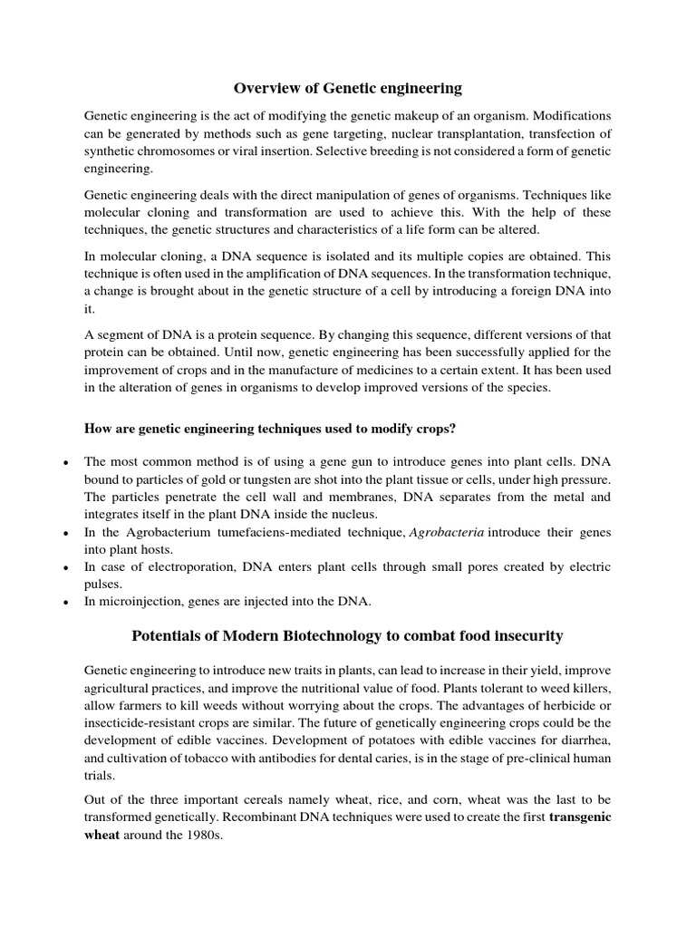 Genetic Engineering | PDF | Genetic Engineering | Genetically Modified ...