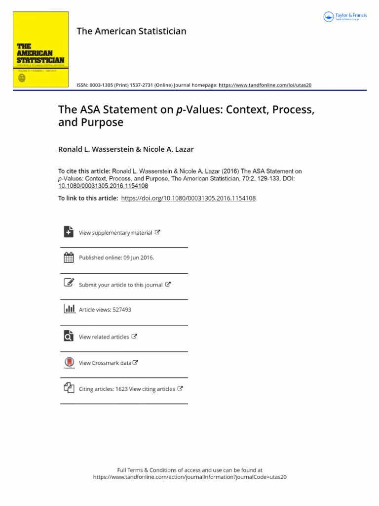 Wasserstein & Lazar (2016) - The ASA Statement On P-Values - Context ...