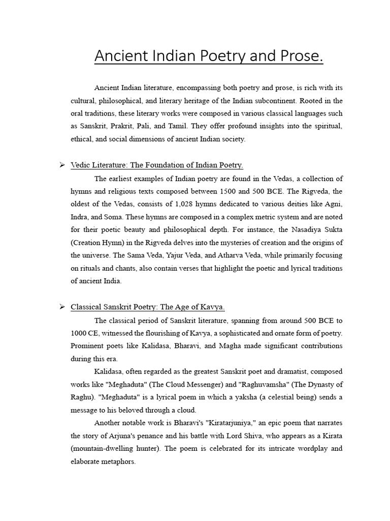 Ancient Indian Poetry and Prose | PDF | Vedas | Sanskrit Literature