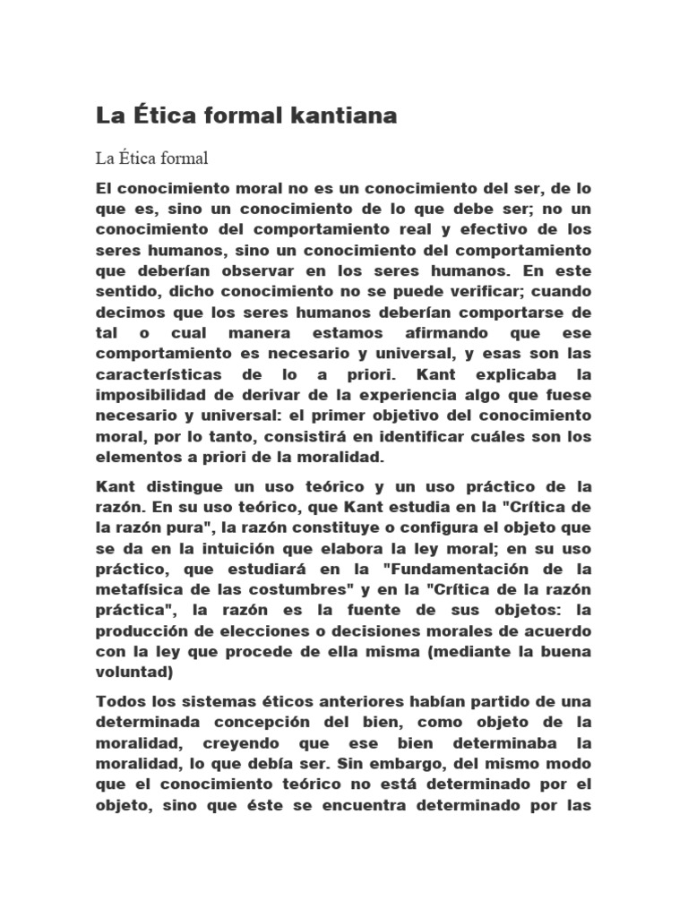 La Ética Formal Kantiana | PDF | Immanuel Kant | Moralidad