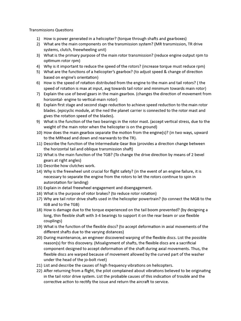 Transmissions Questions | PDF | Helicopter Rotor | Helicopter