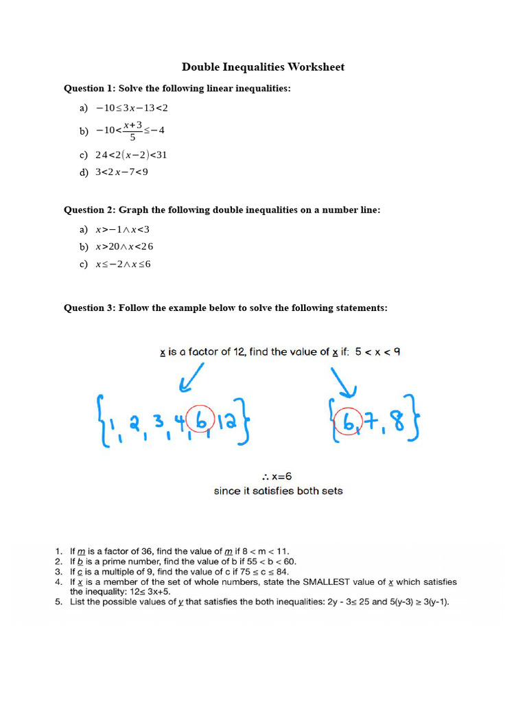 Double Inequalities Worksheet | PDF | Teaching Methods & Materials