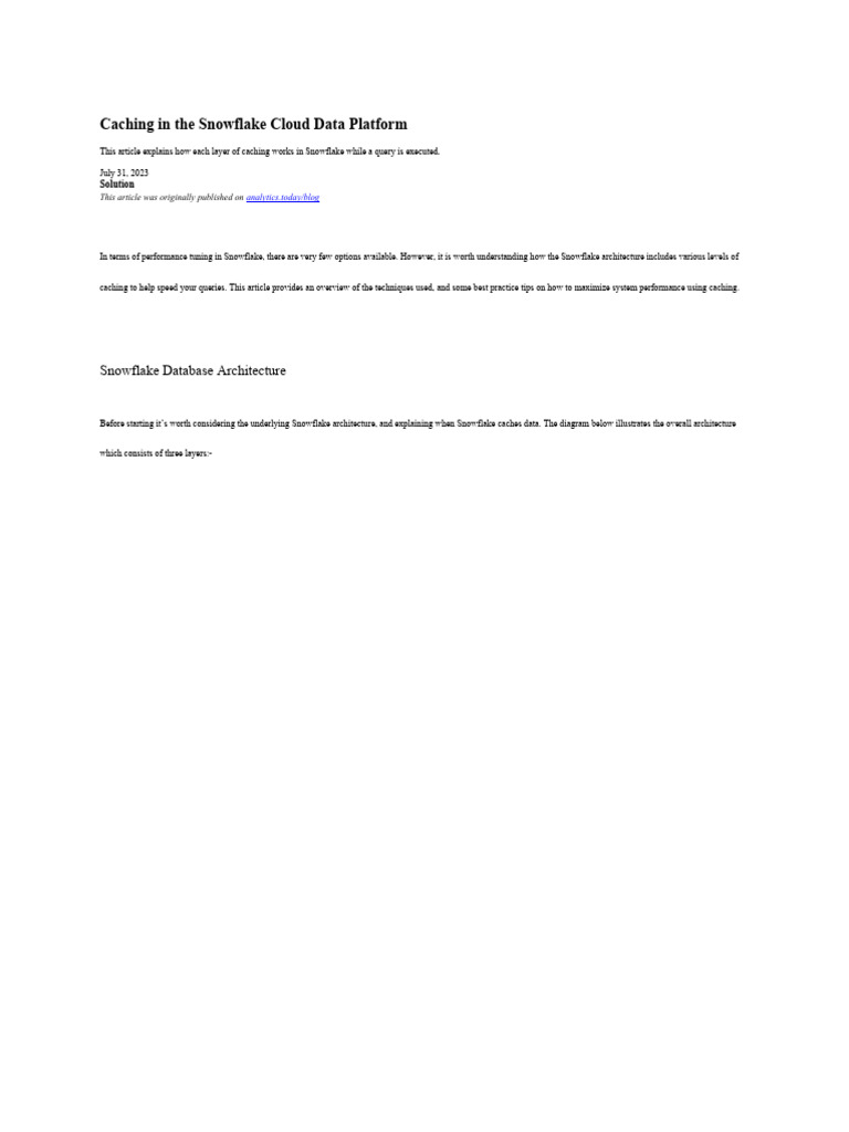 Caching in The Snowflake Cloud Data Platform | PDF | Cache (Computing) | Databases