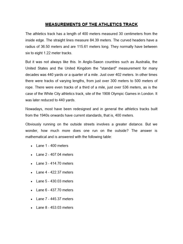 Measurements of The Athletics Track | Download Free PDF | Track And ...