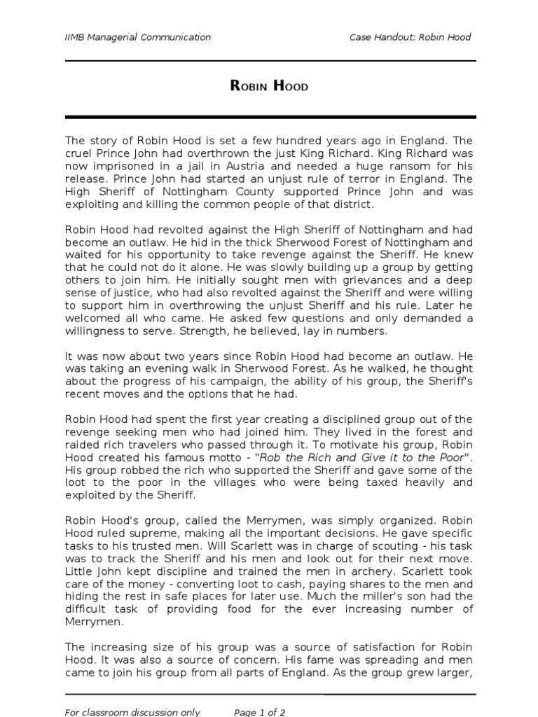 Robin Hood - Case Handout | PDF | Robin Hood | Richard I Of England
