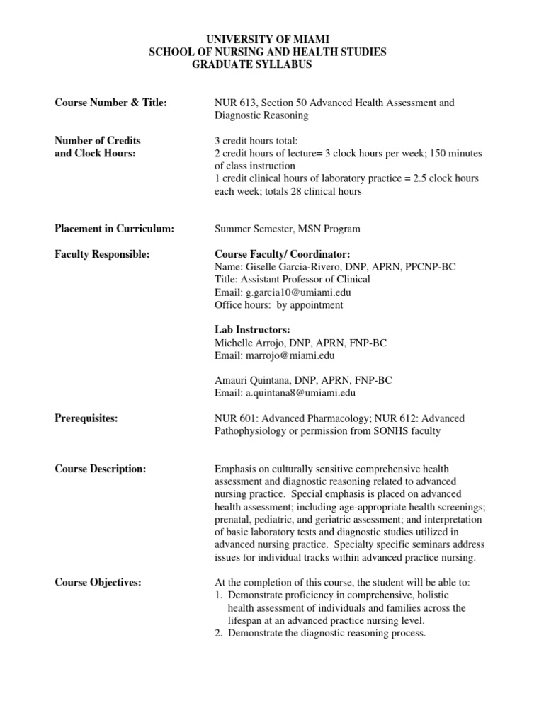 Advanced Health Assessment Syllabus | PDF | Nursing | Health Care
