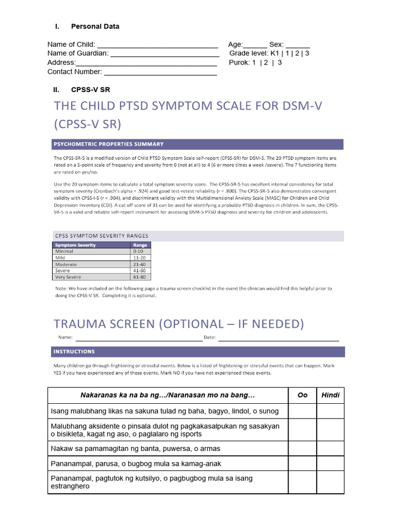 Child PTSD Symptom Scale | PDF